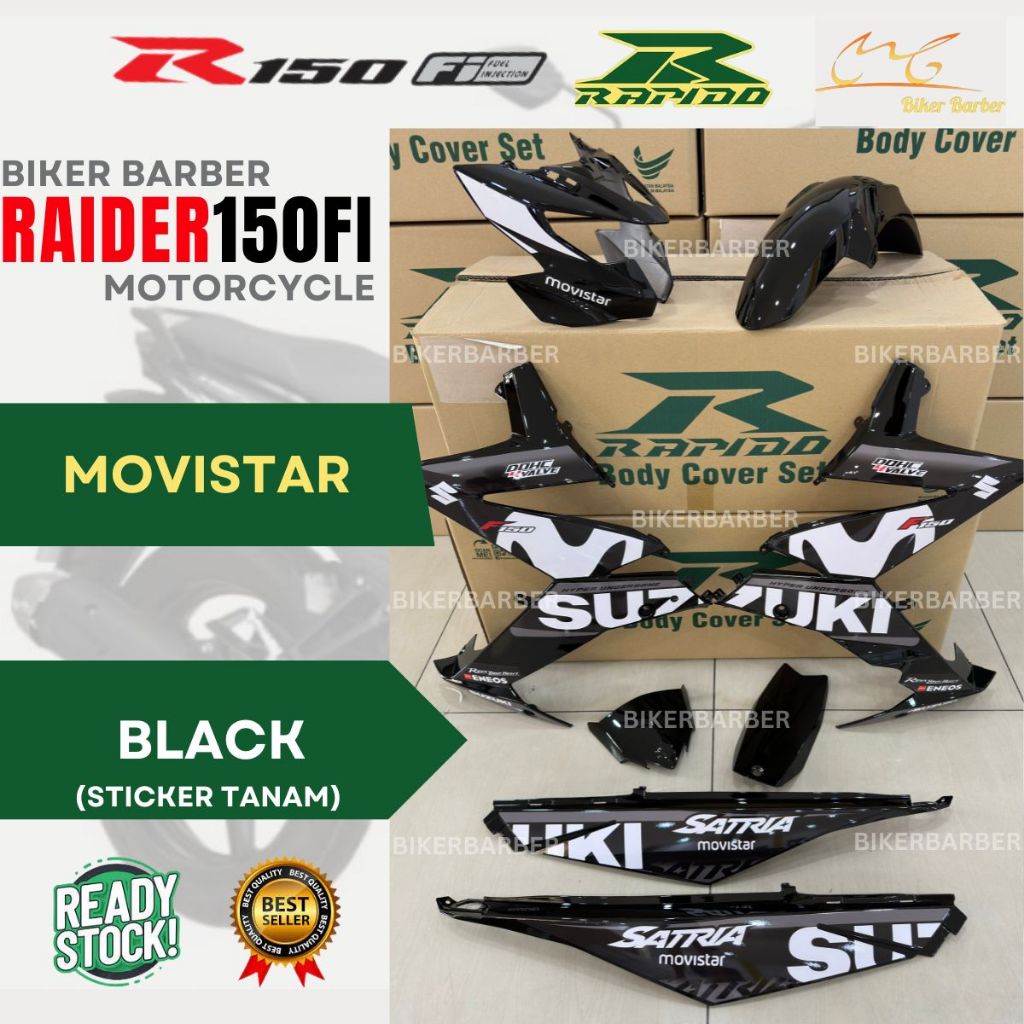 RAPIDO Coverset Suzuki R150 Fi Movistar Black Blue Body Cover (Sticker ...