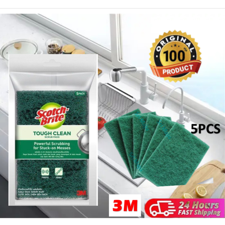 MLK 5PCS 3M SCOTCH BRITE SCOURING PAD HOUSEHOLD DISH POT CLEANING WASH ...