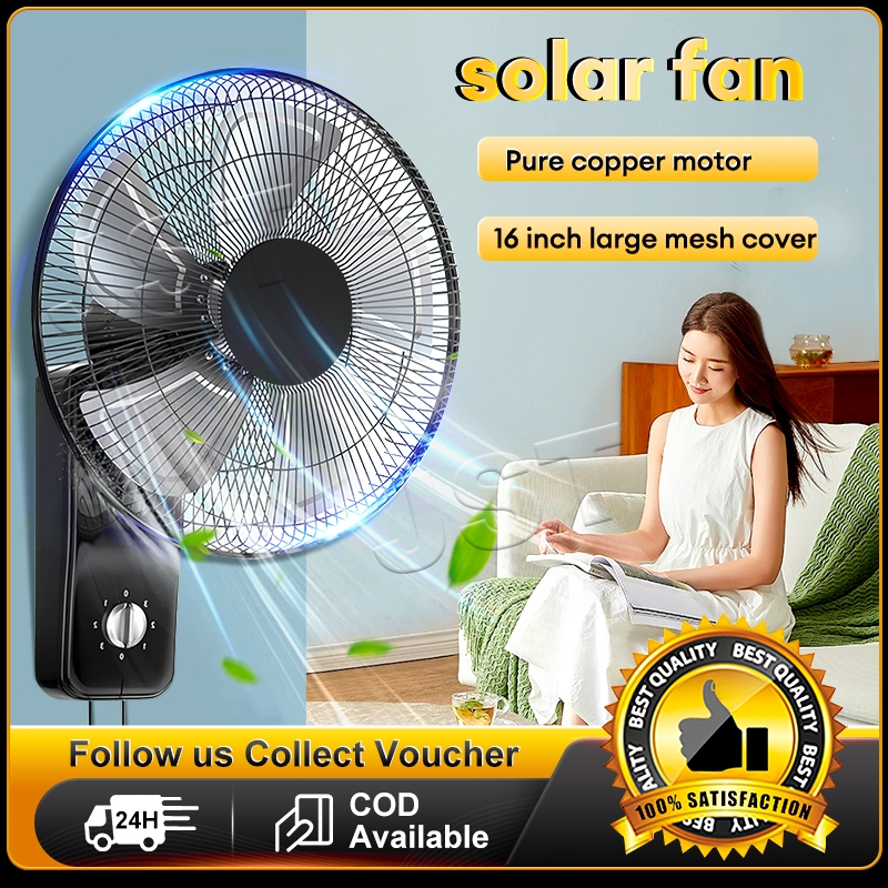 Solar Wall Fan 16 Inch 5 Blades 3 Speed Strong Wind Household Electric ...