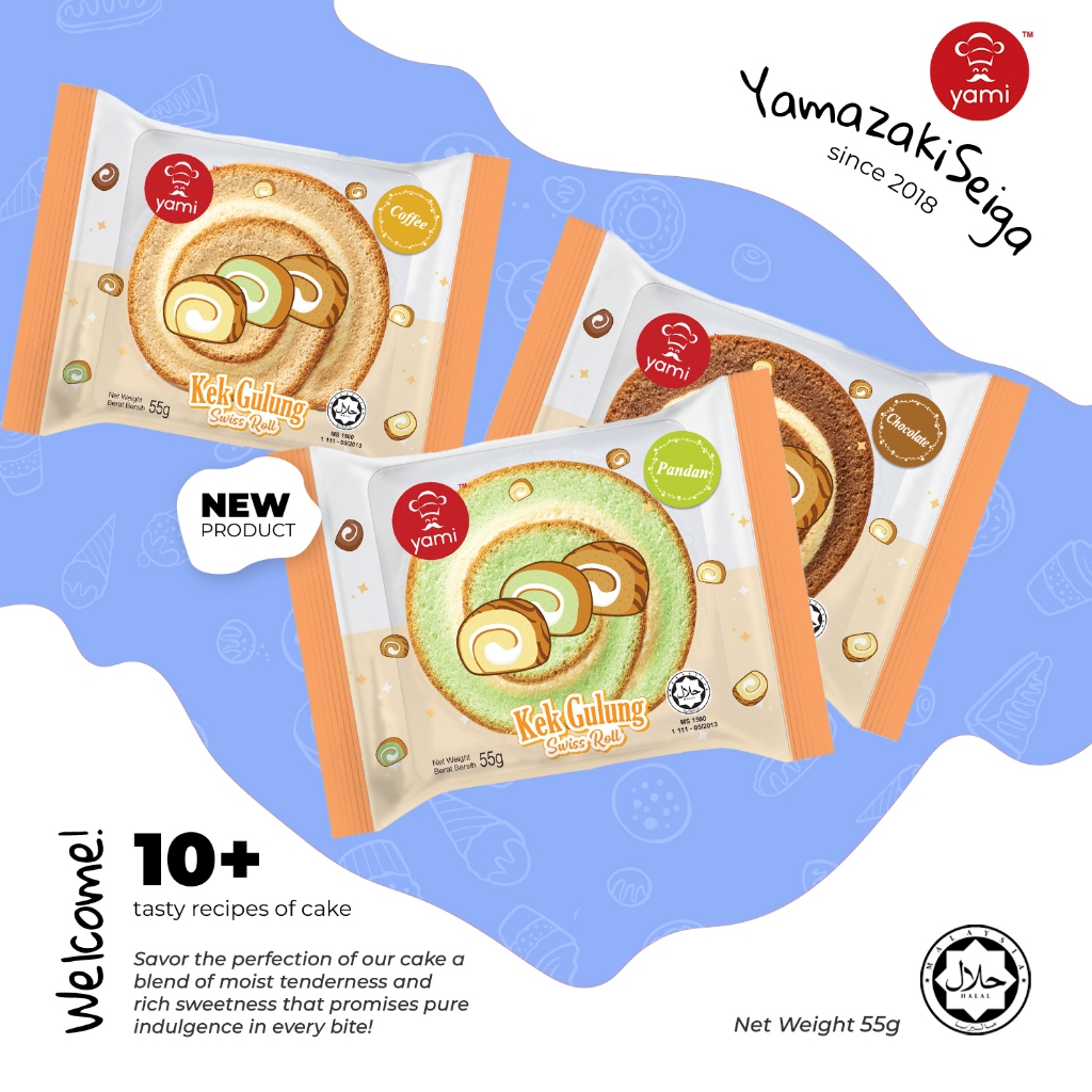 Yami Kek Gulung Swiss Roll Chocolate/Coffee/Pandan Flavor 55g Halal ...