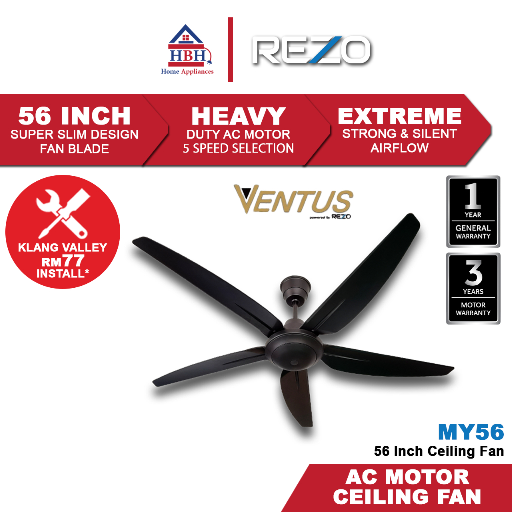 Rezo Ventus MY56 56'' Heavy Duty AC Motor 5 Speed Extreme Airflow ...
