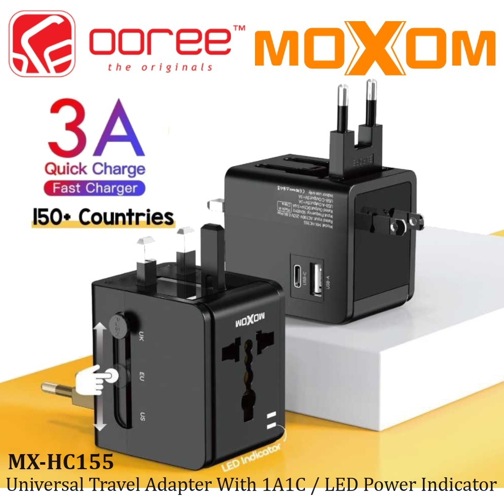 MOXOM MX-HC155 UNIVERSAL TRAVEL ADAPTER CONVETER CHARGER WITH 3A FAST ...