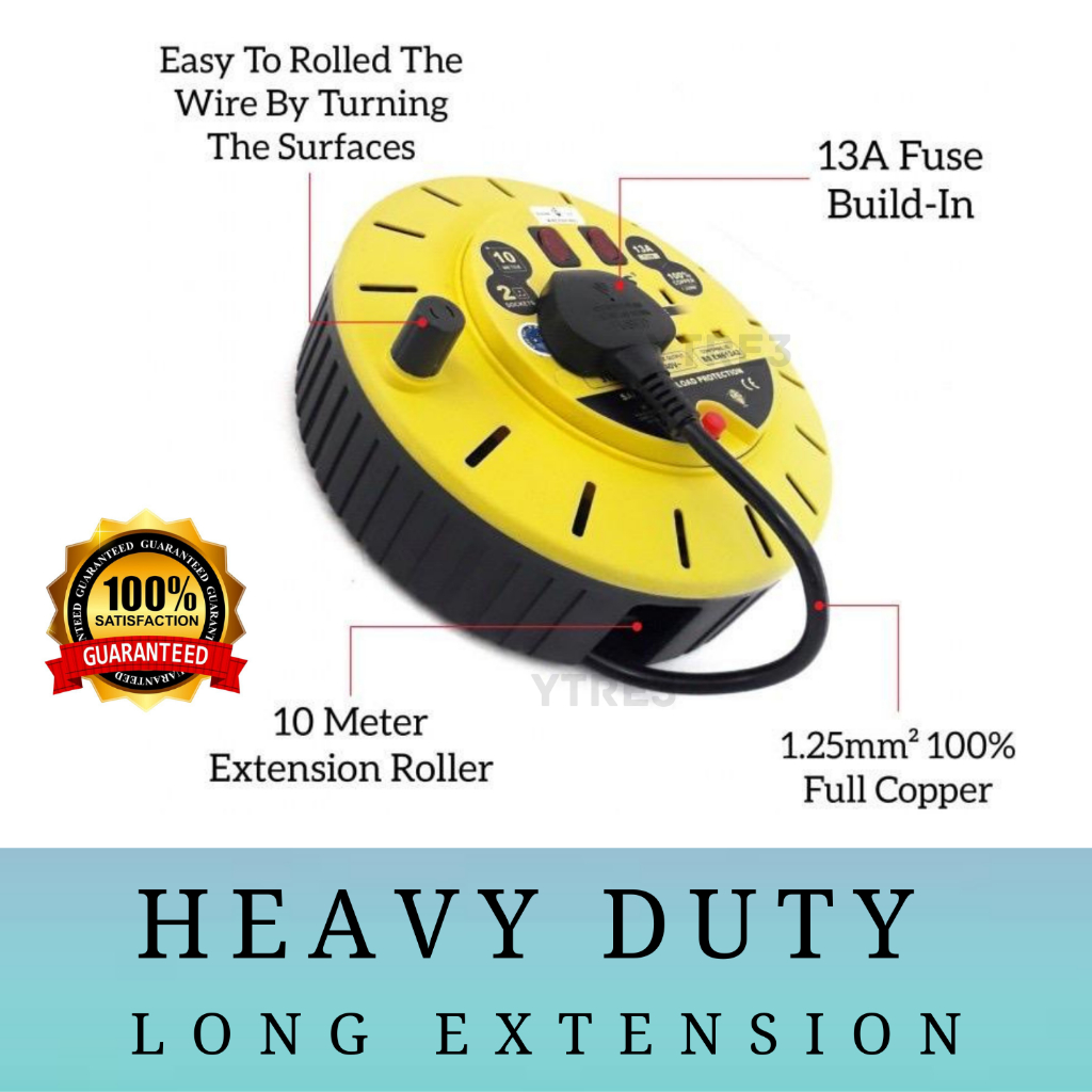 100% Pure Copper 1.25mm Extension Reel Cable Reel Meter Wire 2Gang ...