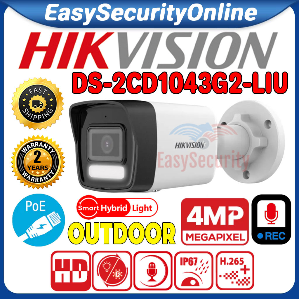 HIK HIKVISION DS-2CD1043G2-LIU 4.0MP POE IP Network CCTV Camera 4MP HD Bullet Outdoor Smart ...