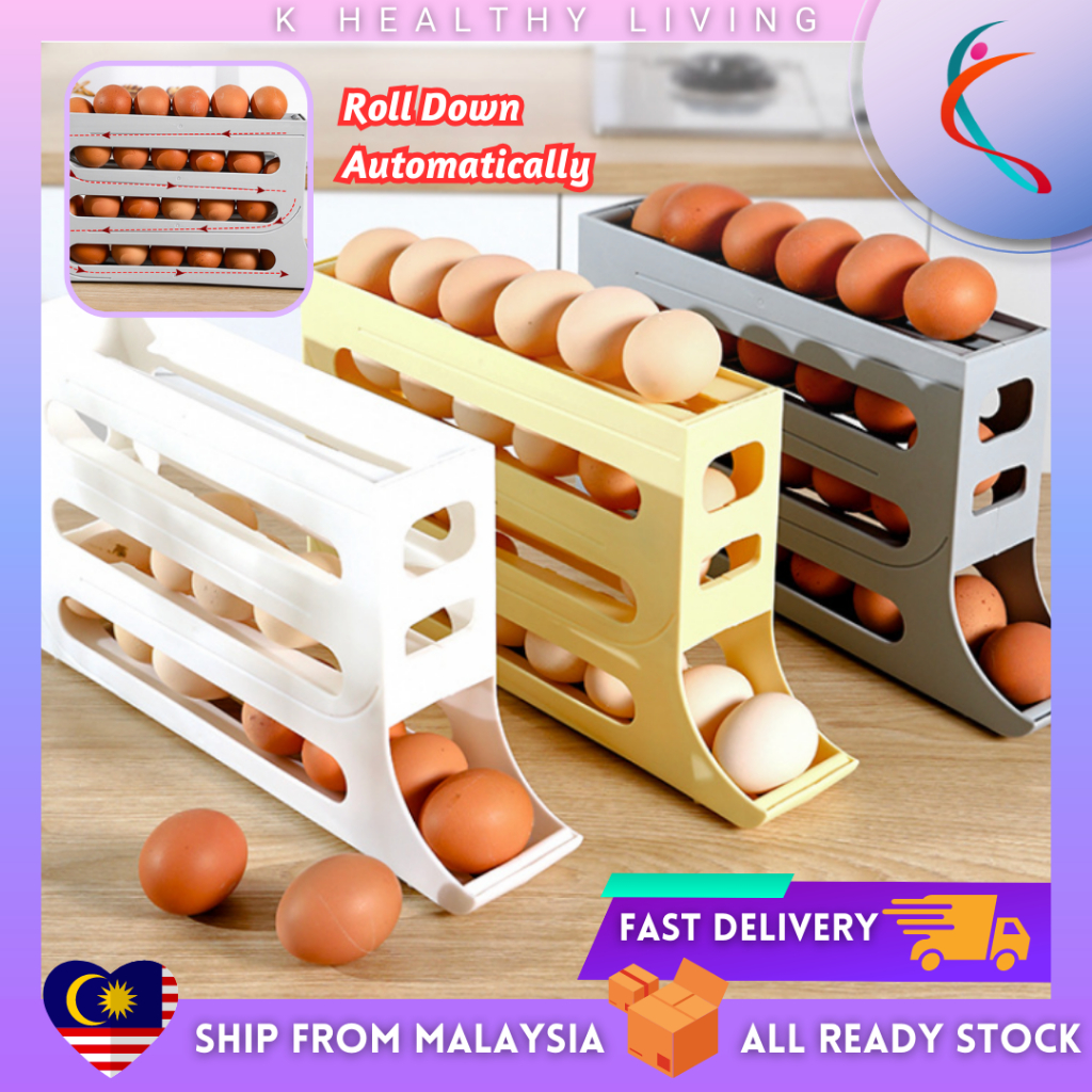 Rules Egg Tray 4 Tier Refrigerator Egg Storage Rack Automatic Rolling ...