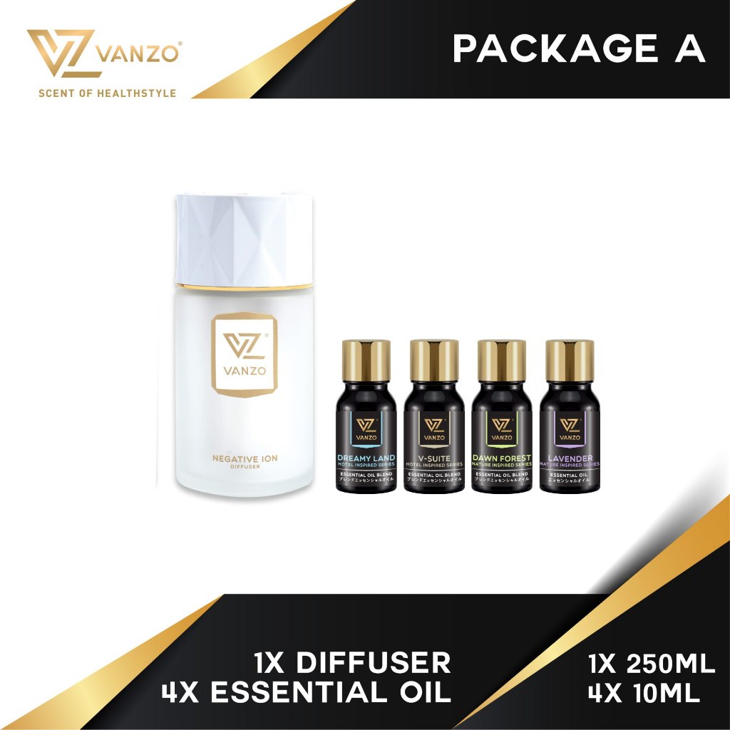 VANZO Negative Ion Aroma Diffuser (White) x1 + Essential Oil x4 (One ...
