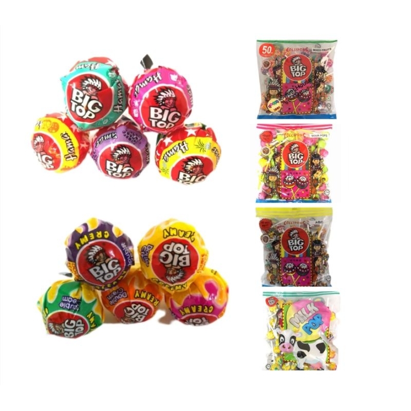 Hamac 50's Big Top Lollipop Mix Fruit Sour ABC Milk Pop Sweet Candy Childhood Snacks Jajan Viral ...