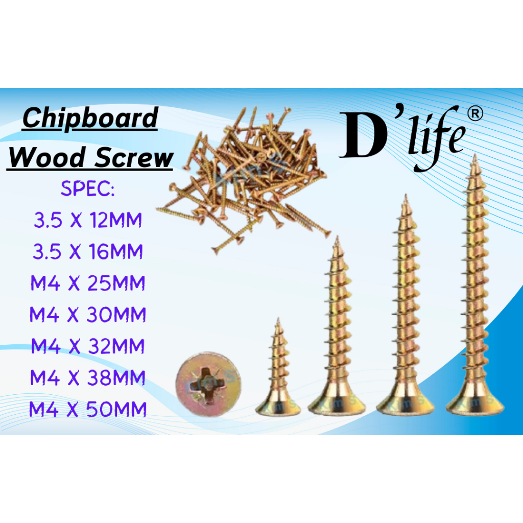 D'Life Quality CSK Screw Wood Chipboard Screw Driving Counter Sunk Flat ...