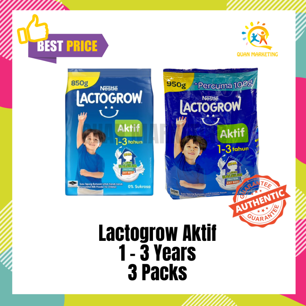 Nestle Lactogrow Aktif 1-3 (850g/950g) [3 Packs] | Shopee Malaysia