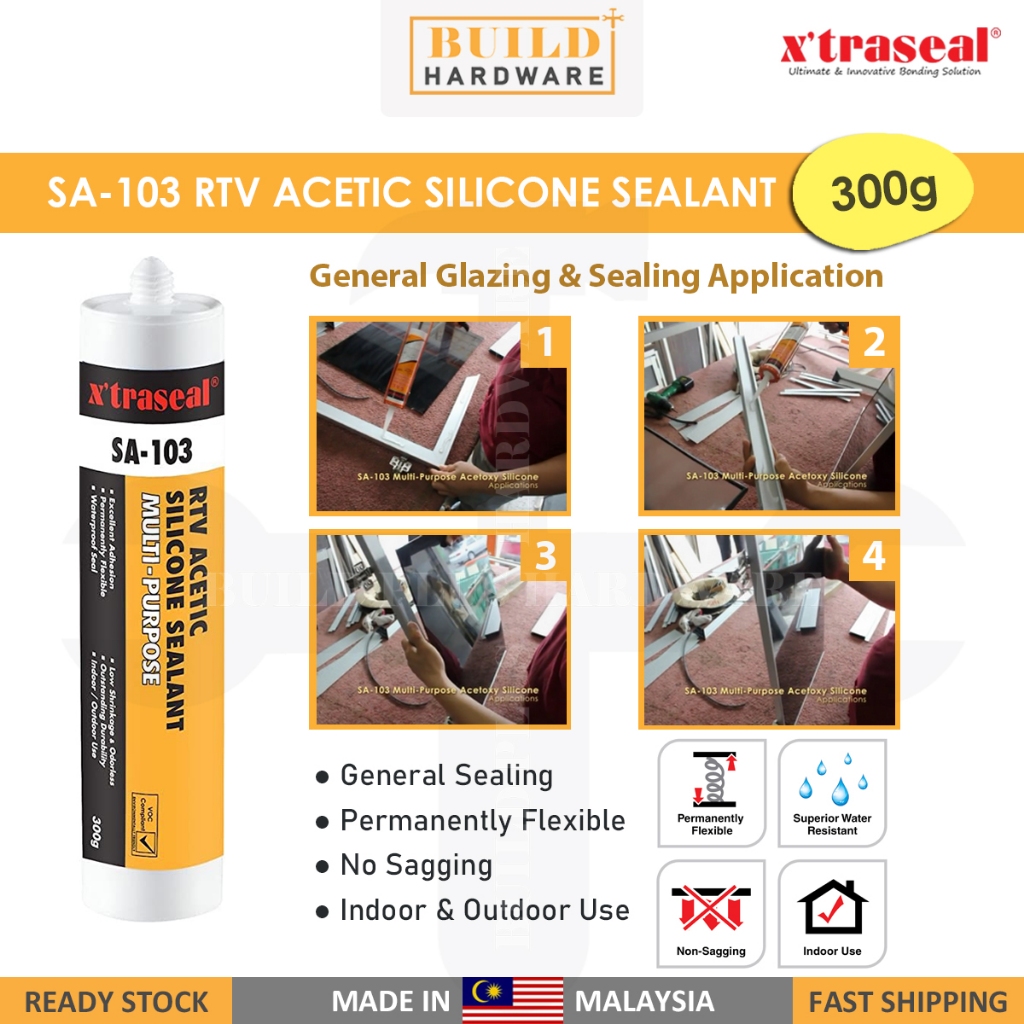 X'TRASEAL SA-103 300g Multi-Purpose RTV Acetic Silicone Sealant Black/Clear/White 多功能酸胶 Pengedap ...
