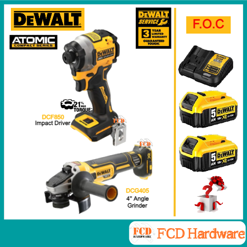 DEWALT DCF850 6.35mm ( 1/4" ) Impact Driver & DCG405 20V 100MM 4" Angle Grinder COMBO SET ...