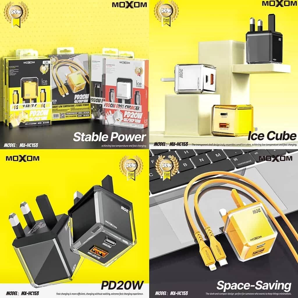 ️ MOXOM MX-HC153 ICE CUBE PD 20W FAST CHARGER 👉 PD20W + QC18W 👉 1 USB ...
