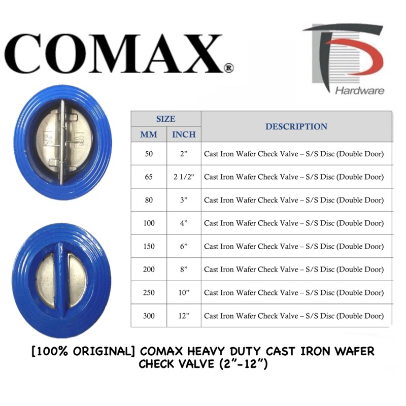 [100% ORIGINAL] COMAX HEAVY DUTY CAST IRON WAFER CHECK VALVE (2”-12 ...