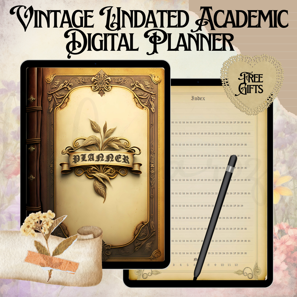 Undated Vintage Academic Digital Daily Planner Fully Hyperlinked ...