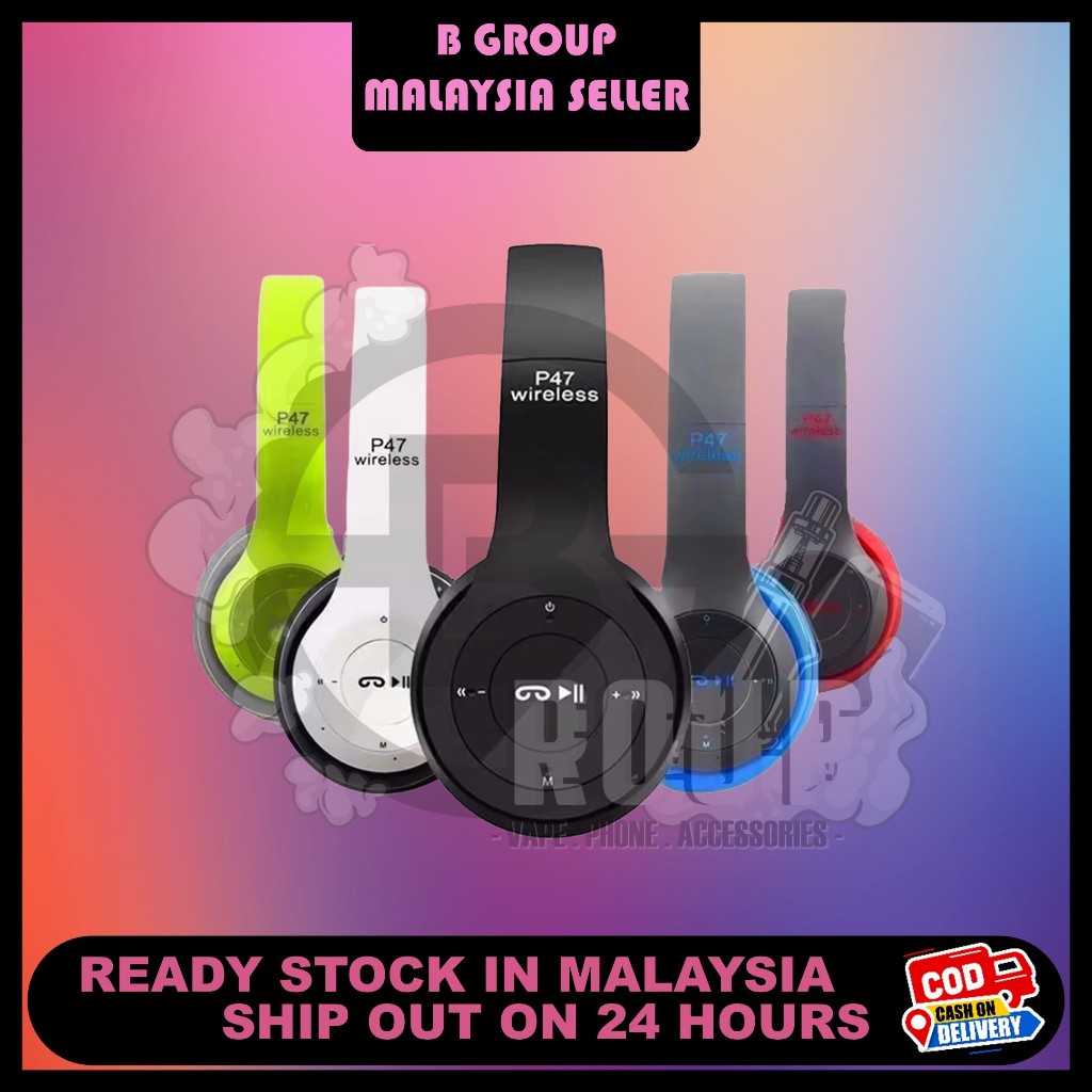 P47 Bluetooth Headset Wireless Headphone with Mic Microphone Gaming ...