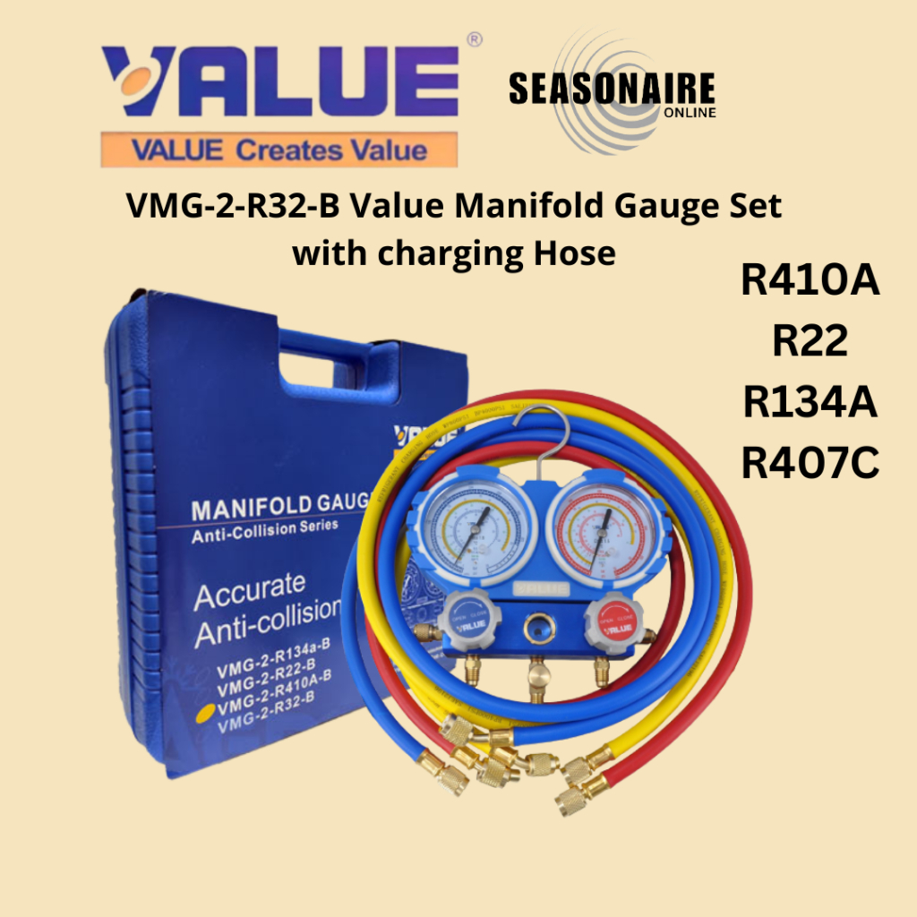 (NEW) VALUE Manifold Gauge VMG-2-R32-B Gas Meter R410a, R32, R22, R134a | Shopee Malaysia