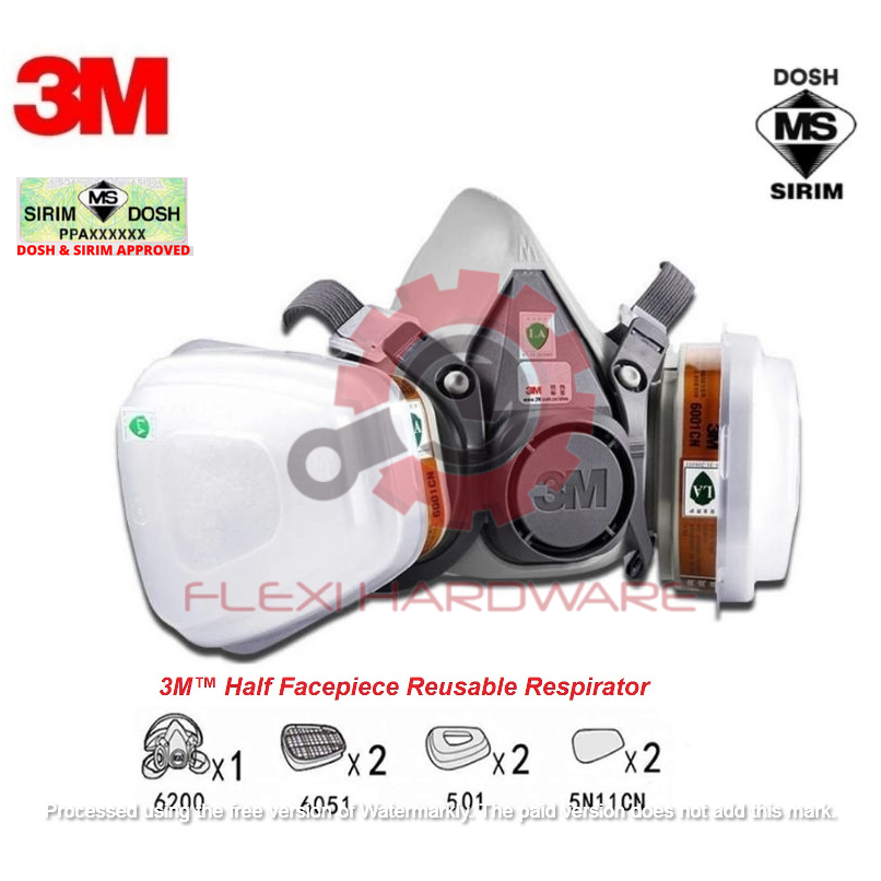 [100% SIRIM/DOSH] 3M 6200 HALF MASK RESPIRATOR ORGANIC FACE PROTECTION+ ...