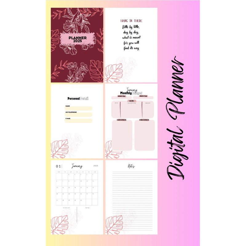 Printable pink maroon planner 2025 size A5 [pdf] 30 pages | Shopee Malaysia