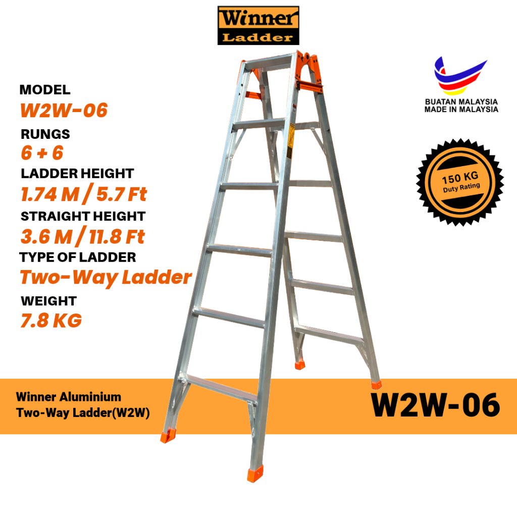 WINNER ALUMINIUM TWO-WAY LADDER 6+6 W2W-06 MULTIPURPOSE LADDER LIPAT/ A ...