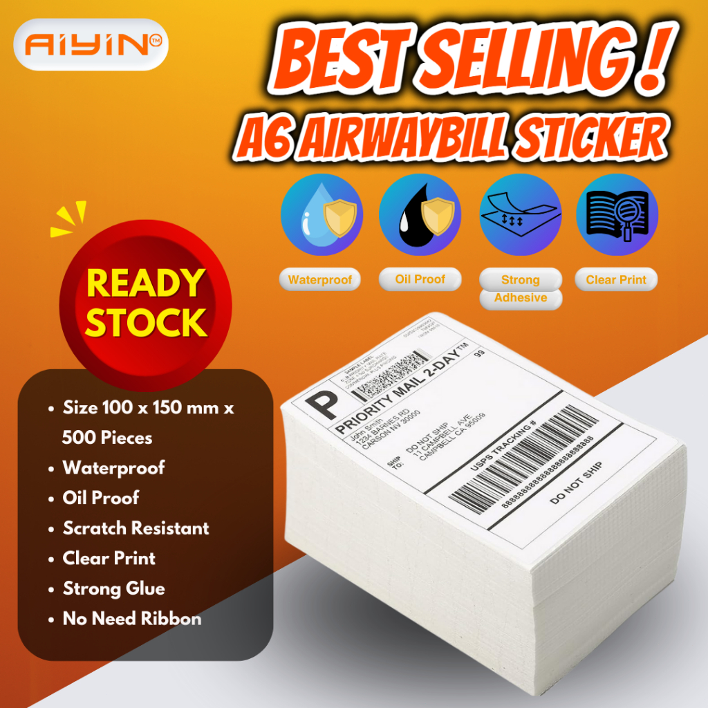 COD A6 Label Thermal Paper Sticker Shopee AWB Thermal Shipping Label ...