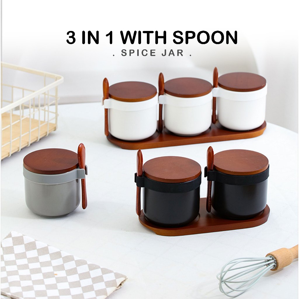 Kitchen Ceramic Spice Jar Set Seasoning Dispensers Salt Seasoning ...