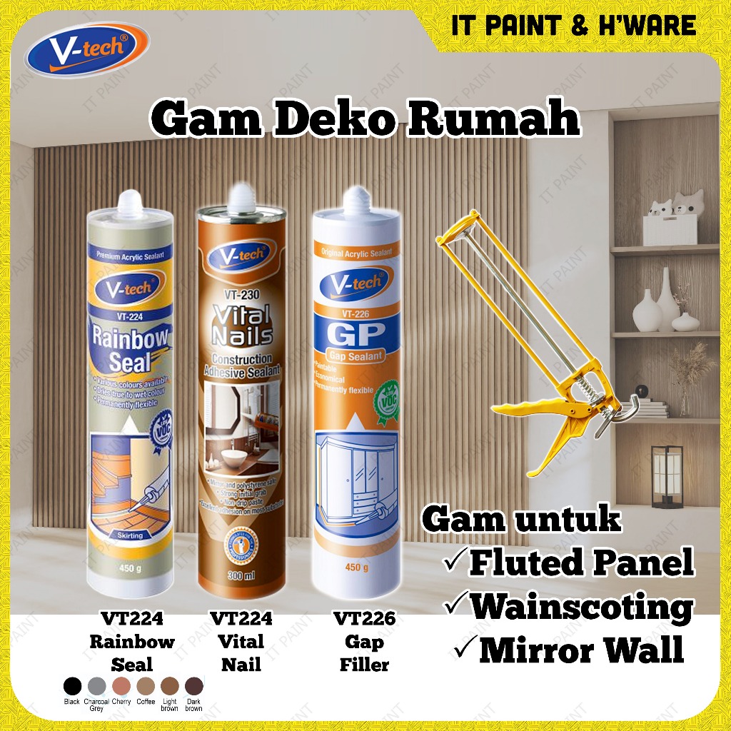 VT230 V-Tech Vital Nail for Gam Wainscoting VT224 VT226 Gap Sealant Silicone Gun Fluted Wall ...