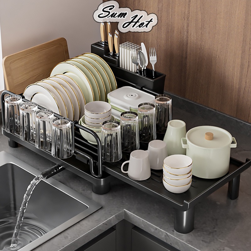 Kitchen Storage Rack Plate Rack Bowl Glass Dishes Retractable Dish Rack ...