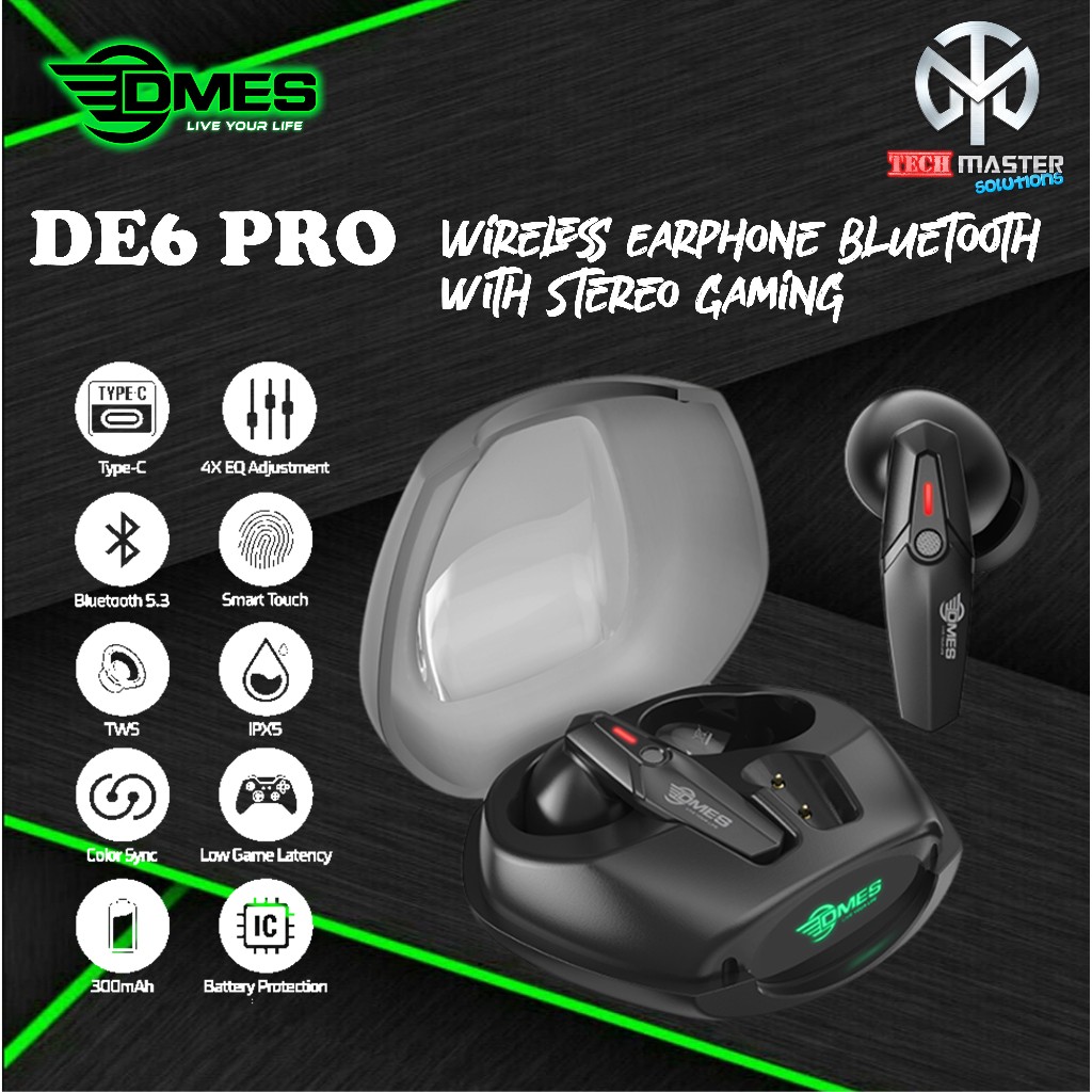 DMES DE6 Pro Wireless Earphone Bluetooth with Stereo Gaming 5.3 ...