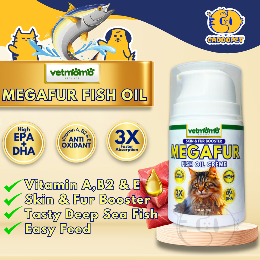 Vetmomo Megafur Fish Oil Creme 50g For Cat & Dog Skin Fur Booster Salmon Omega 3 Supplement Bulu ...