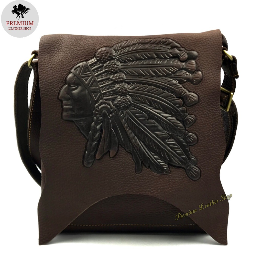 3D Red Indian Full Cow Leather Slim Sling Bag Men Crossbody Bag ...