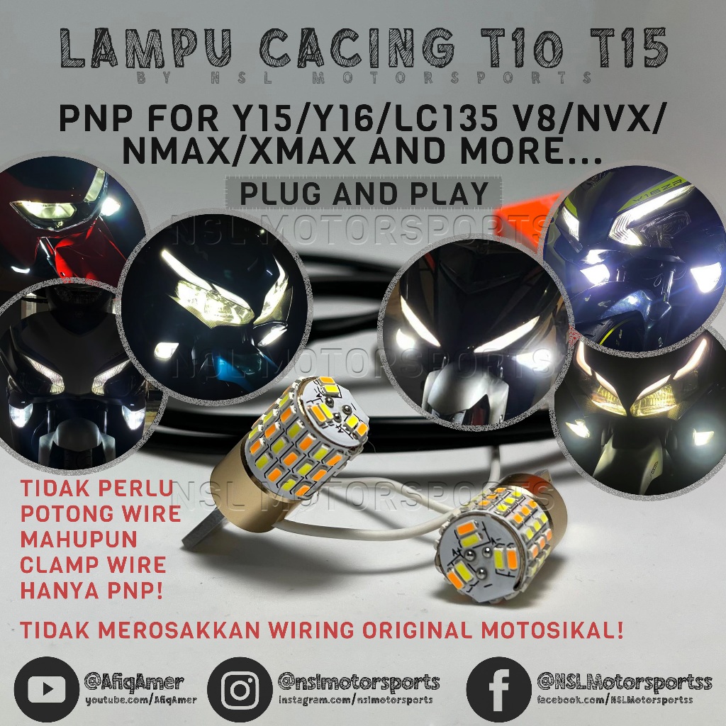 PNP 2PCS Y15 Y16 LC135 NVX NMAX XMAX Dual Contact LED T10 T15 W16W ...