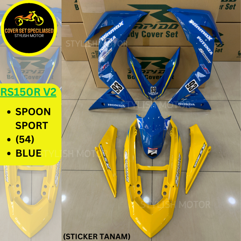 RAPIDO Cover Set Honda Rs150r V1 V2 V3 Spoon Sport (54) Blue Body Cover Coverset Sticker Tanam ...