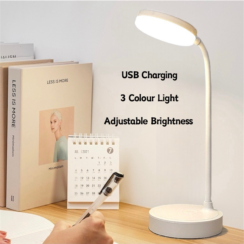 3 Colour Small LED Rechargeable Study Table Lamp USB Charging Portable ...