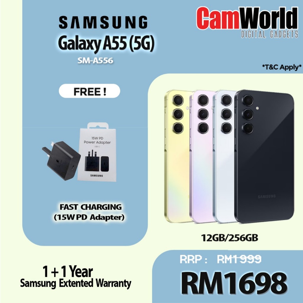 SAMSUNG Galaxy A55 5G (12GB+256GB)(SM-A556E) With 15W Adapter ONLY ...
