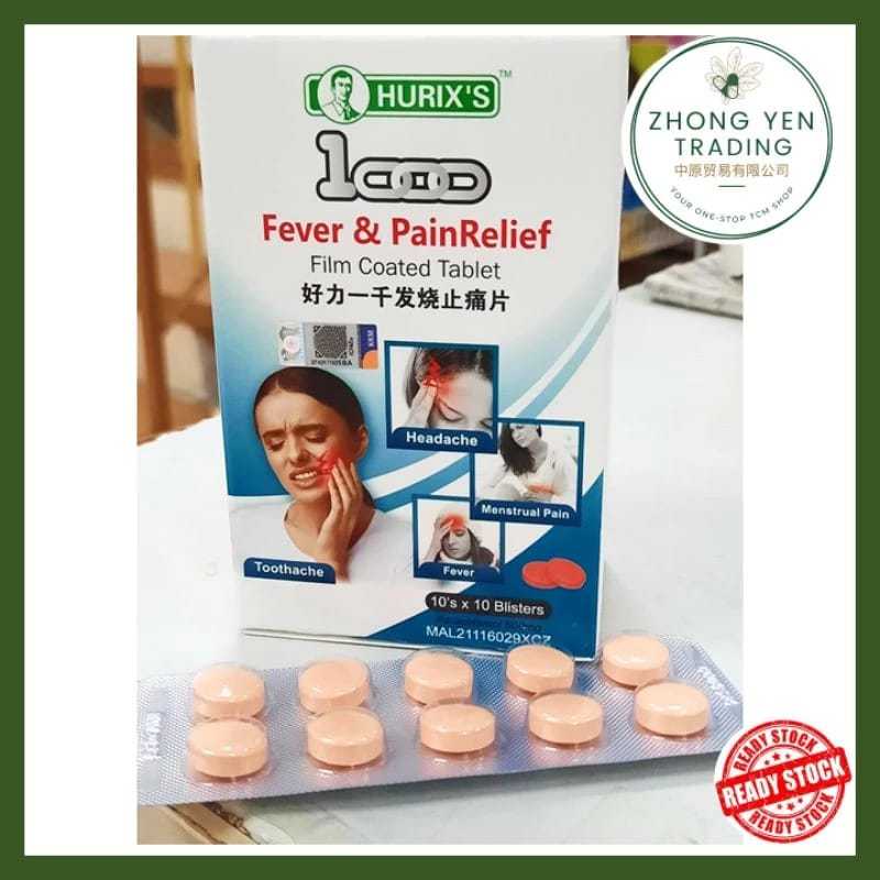 Hurix's 1000 Fever & Pain Relief Film Coated Tablet 500mg Paracetamol ...