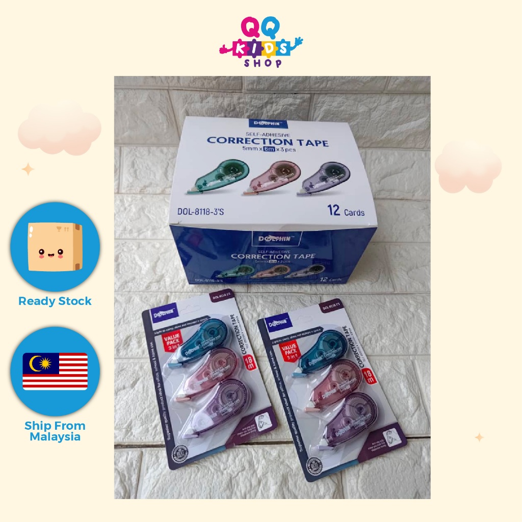 Dolphin Correction Tape Self Adhesive Value Pack 3 In 1 ( 5Mm X 6M X ...