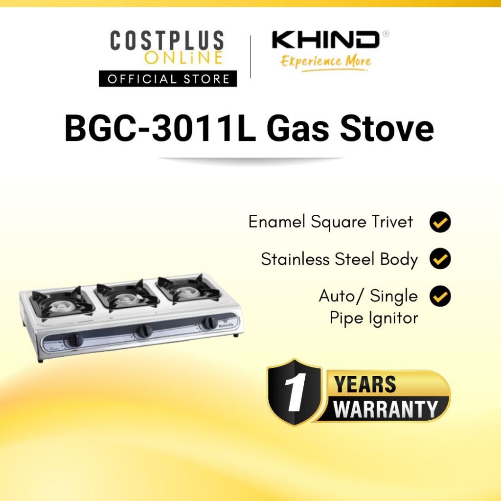 Butterfly Triple Gas Stove BGC-3011L SIRIM Certified Hob Stainless ...