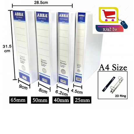 Abba 25mm / 40mm / 50mm / 65mm PVC 2D Ring File A4 Insert Binder AB252D ...