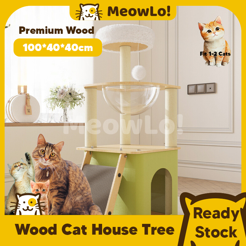 MEOWLO 1M Large Cat Tree House Wood Cat Condo Bed Scratcher House ...