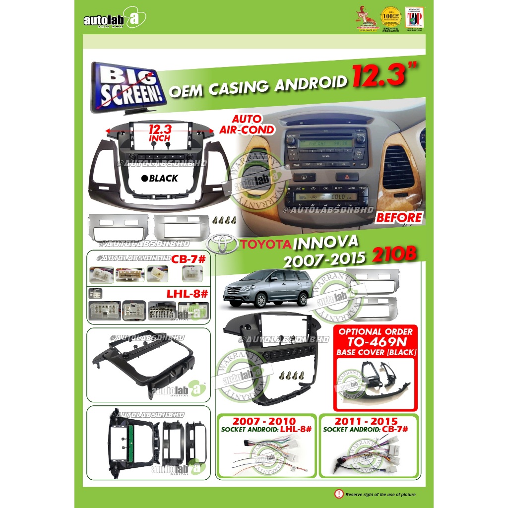 Toyota Innova 2007-2015 - 12.3 inch BBA Casing Android with socket ...