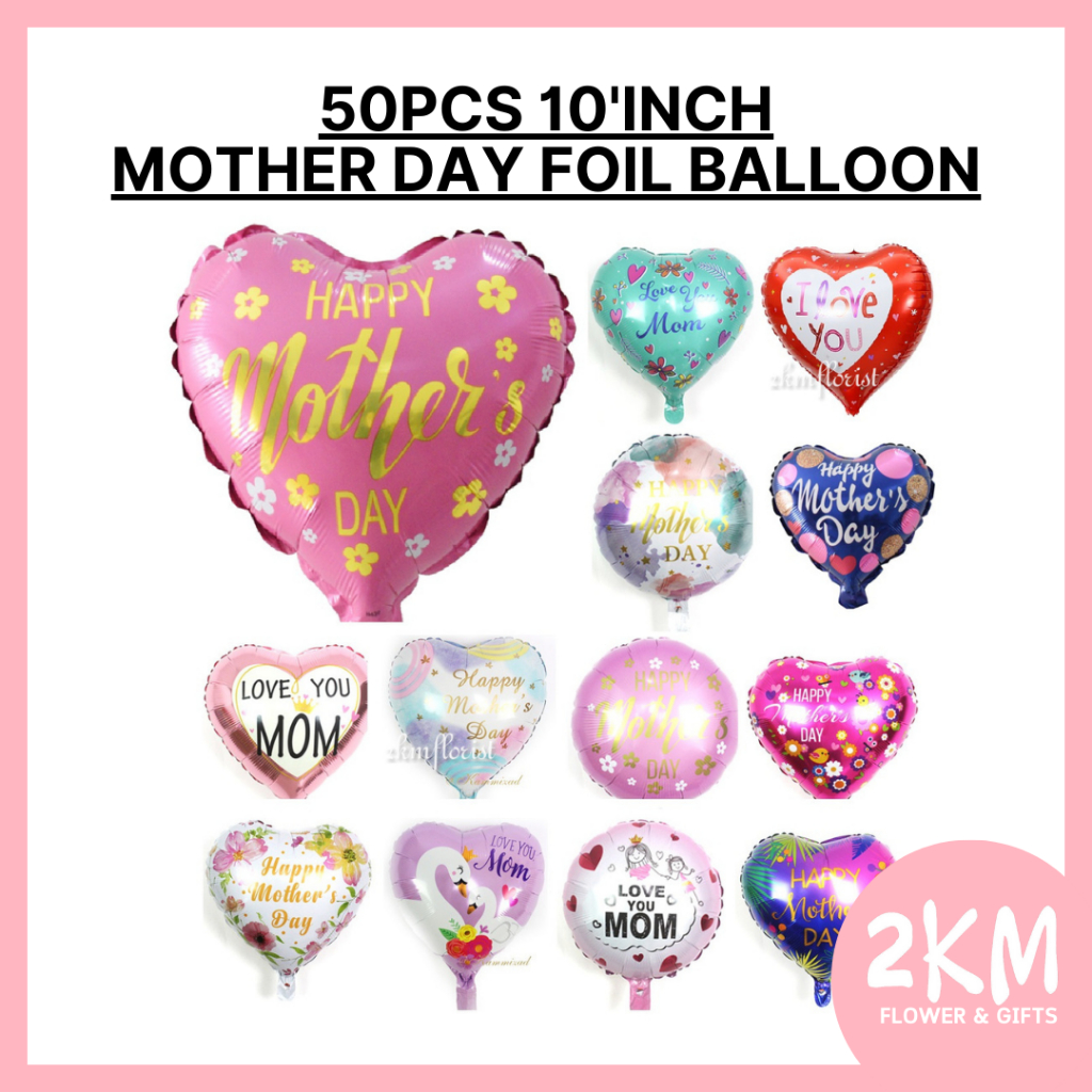 (50PCS) 10Inch MOTHER DAY FOIL BALLOON Anniversary Belon Heart Shape I Love You Mom WEDDING DECO ...