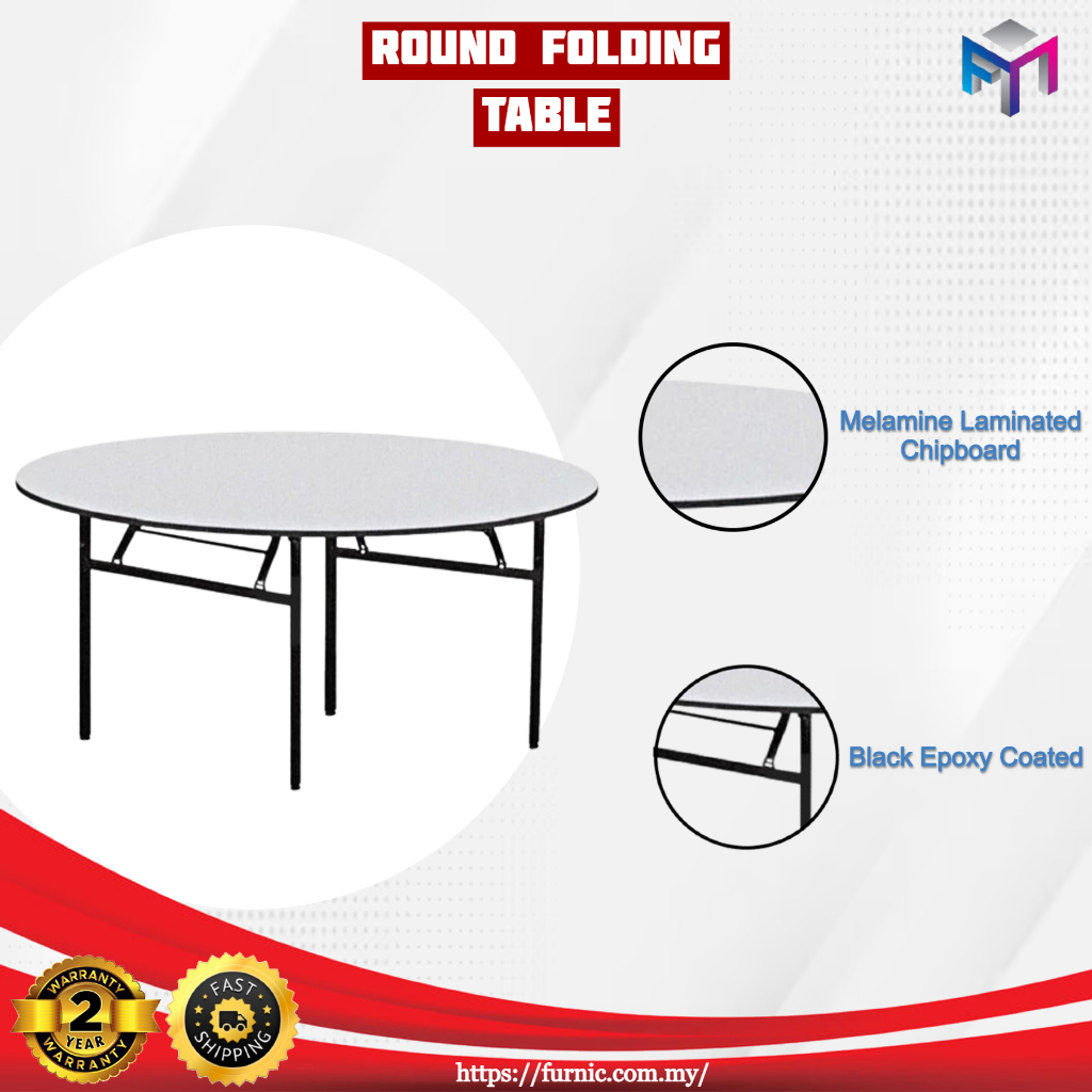 🔥Ready Stock🔥Round Folding Table Melamine Laminated Chipboard Table Top ...