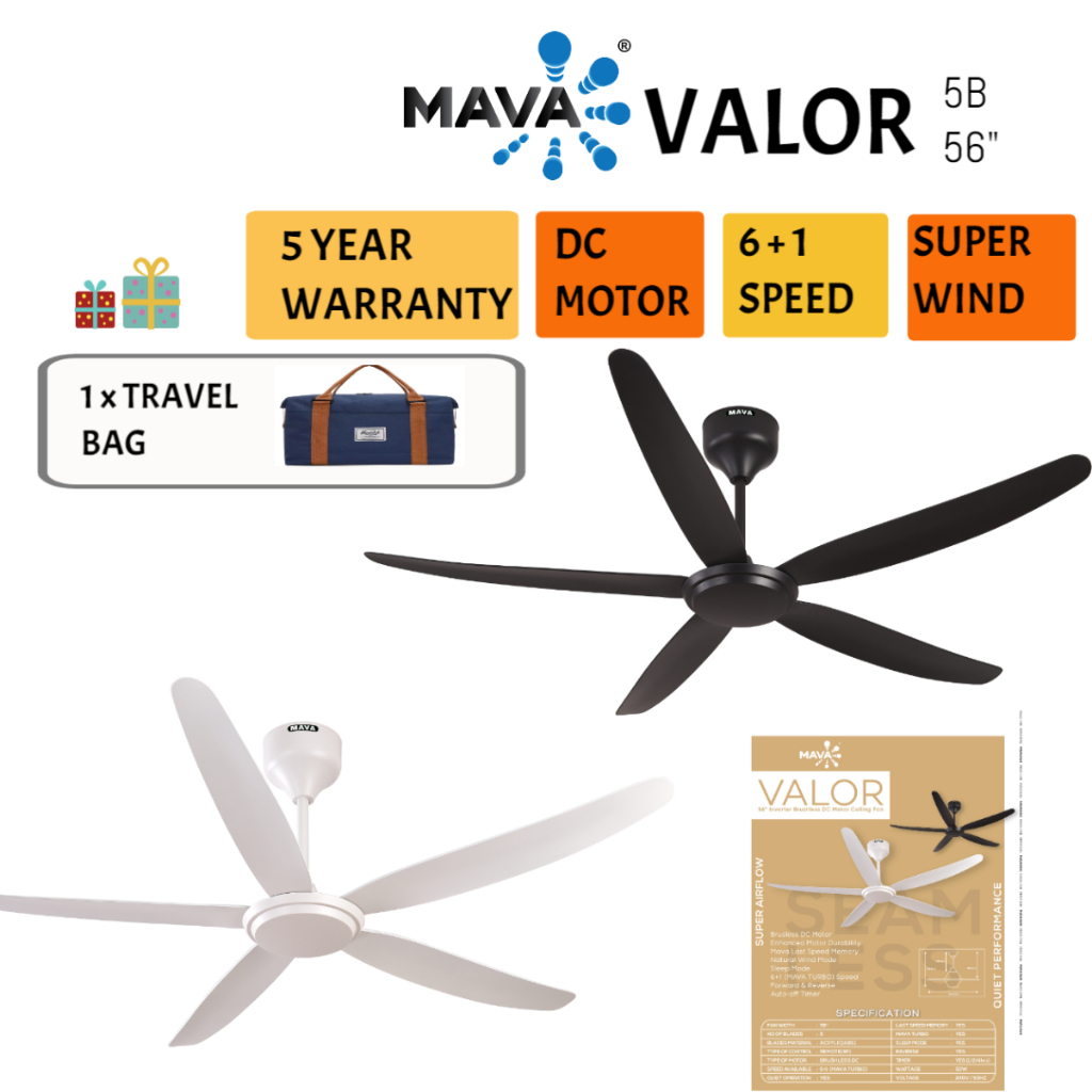 MAVA VALOR 56" DC MOTOR DESIGNER FAN WITH REMOTE CONTROL /KIPAS SILING ...