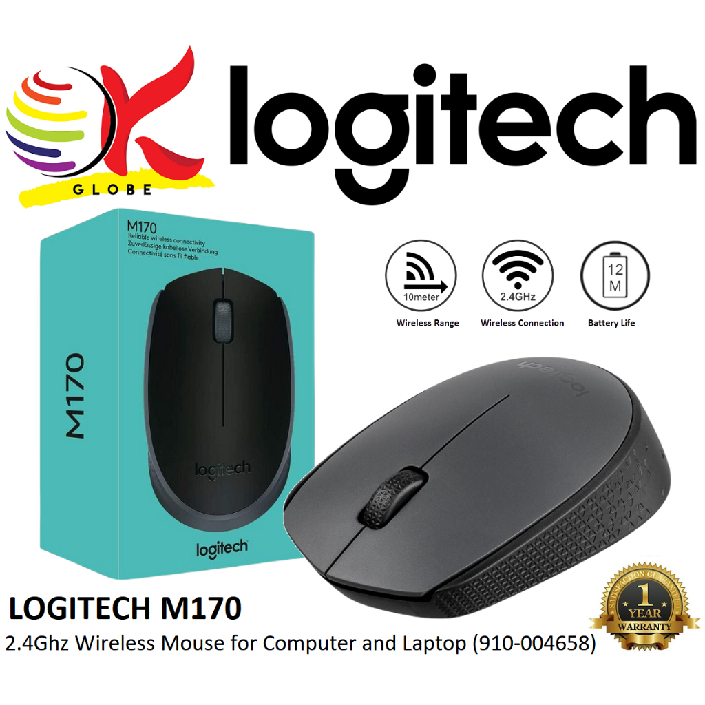 LOGITECH M170 WIRELESS OPTICAL MOUSE 2.4GHZ WIRELESS 12-MONTH BATTERY LIFE PLUG-AND-PLAY ...