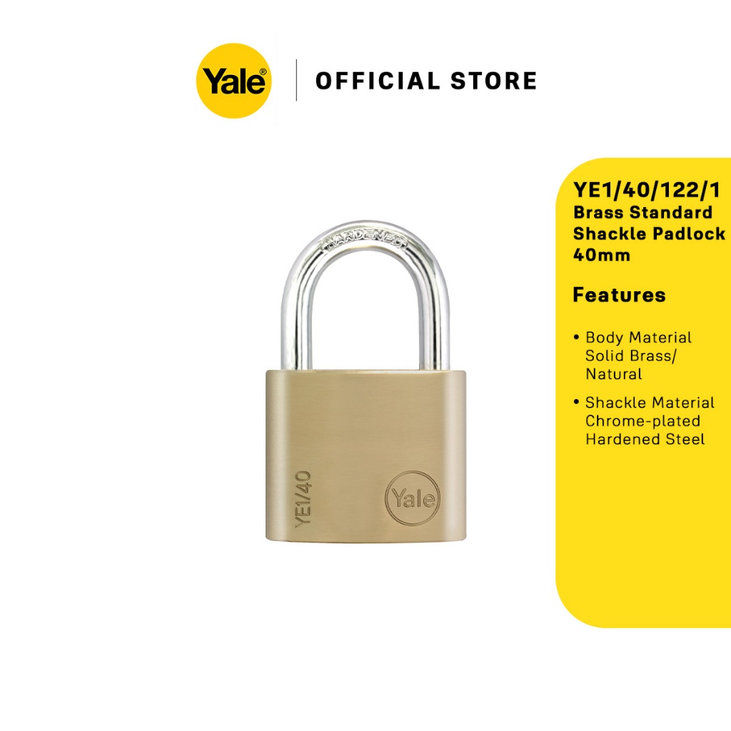 Yale YE1 40mm Indoor Essential Brass Standard Shackle Padlock YE1/40 ...