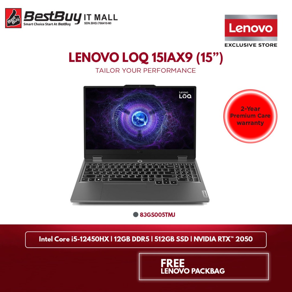 LENOVO LOQ 15IAX9 83GS005TMJ GAMING LAPTOP ( I5-12450HX, 12GB RAM ...