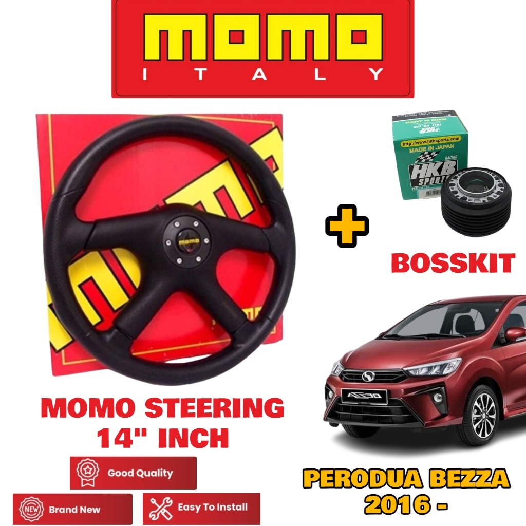 PERODUA BEZZA (2016 - ) 14'' MOMO STEERING PVC HIGH QUALITY + BOSSKIT ...