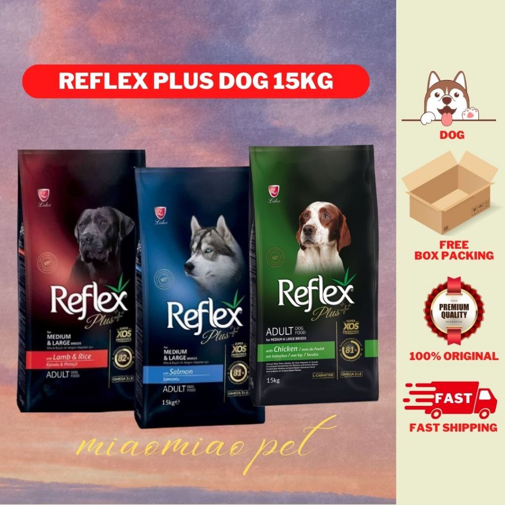 Reflex Plus Dog Food (15kg) Medium & Large Breed Dog Food (100% ...