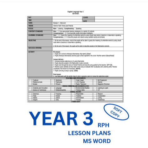 [RPH] Year 3 English Language KSSR Lesson Plan (Get Smart Plus Textbook)-2024 | Shopee Malaysia