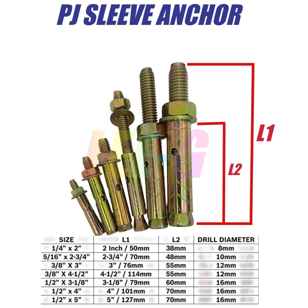 LEE-G ACE Sleeve Anchor Metal WallPlug Screw Wall Plug Besi Skru Wall ...